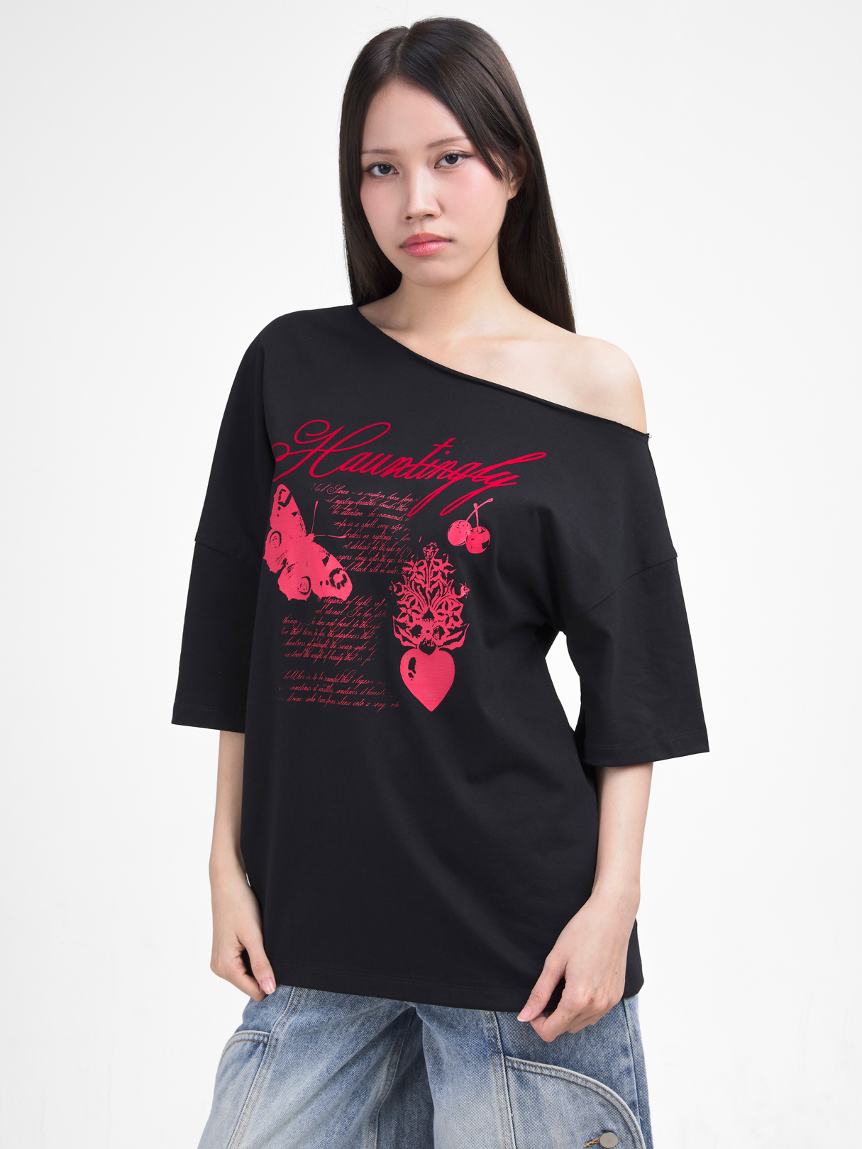 Graphic Off-Shoulder T-shirt | ZANDO